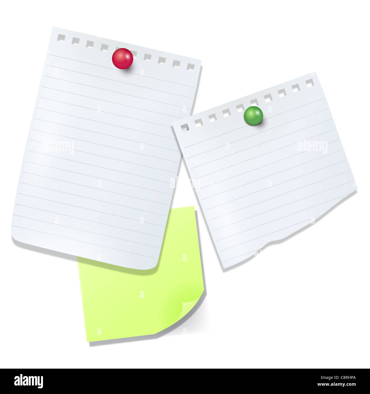 Papers attached with push pins Stock Photo - Alamy