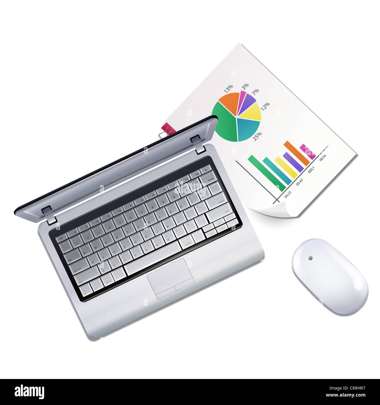 Illustration of laptop, mouse and graph Stock Photo - Alamy