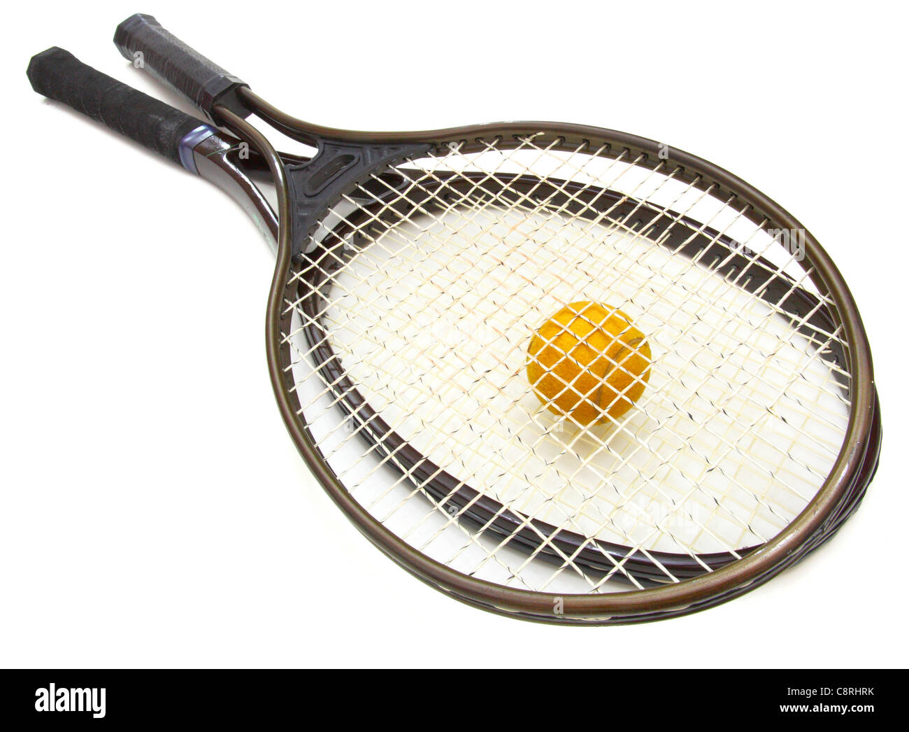 A tennis ball and racket on a white background Stock Photo - Alamy