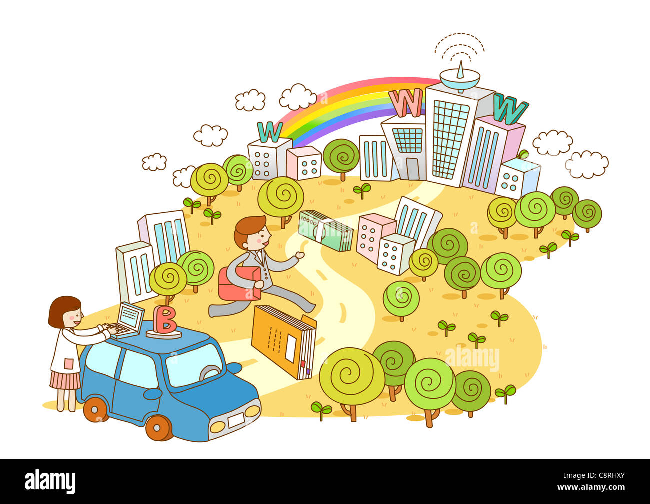 Businessman running towards office Stock Photo - Alamy