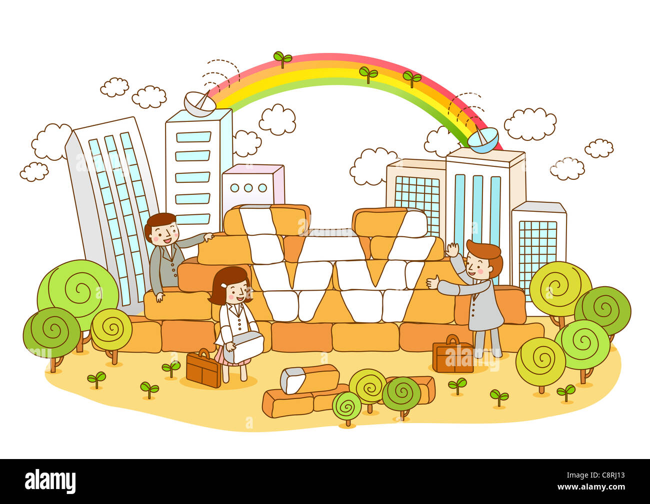 Executives building wall of letter w Stock Photo - Alamy