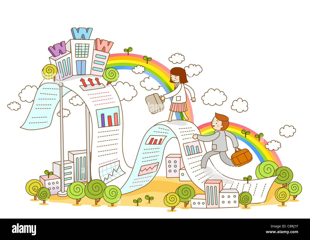 Business people walking on a paper Stock Photo - Alamy