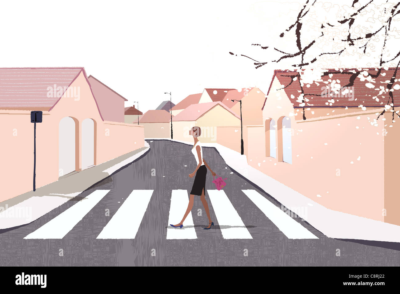Woman walking on zebra crossing Stock Photo - Alamy