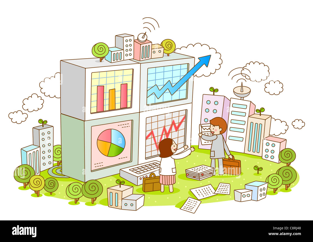 Illustration of business people and charts Stock Photo - Alamy