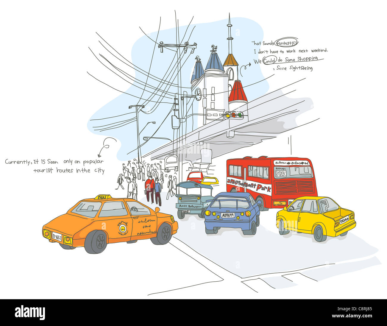 City scene with land vehicles Stock Photo - Alamy