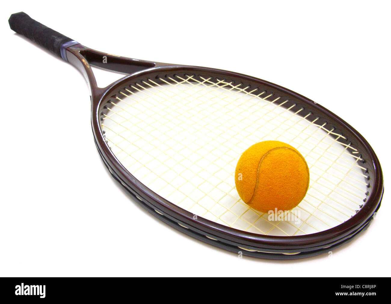A tennis ball and racket on a white background Stock Photo - Alamy