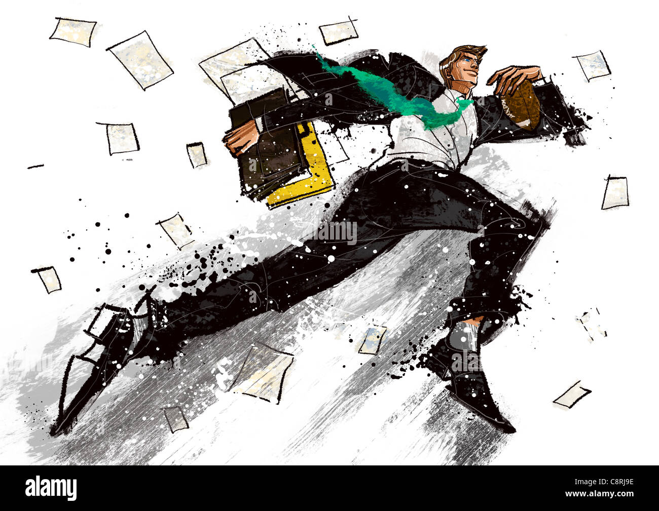 Illustration of businessman running Stock Photo - Alamy