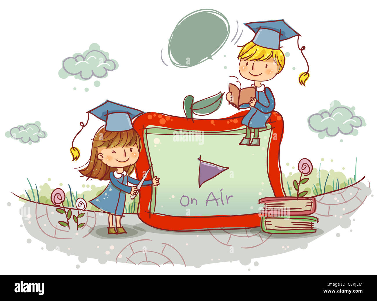 Illustration of children in graduation uniform Stock Photo - Alamy