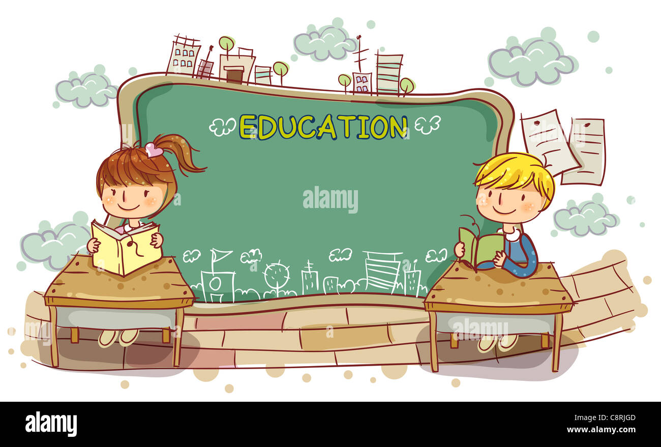 Illustration of children learning on classroom Stock Photo - Alamy