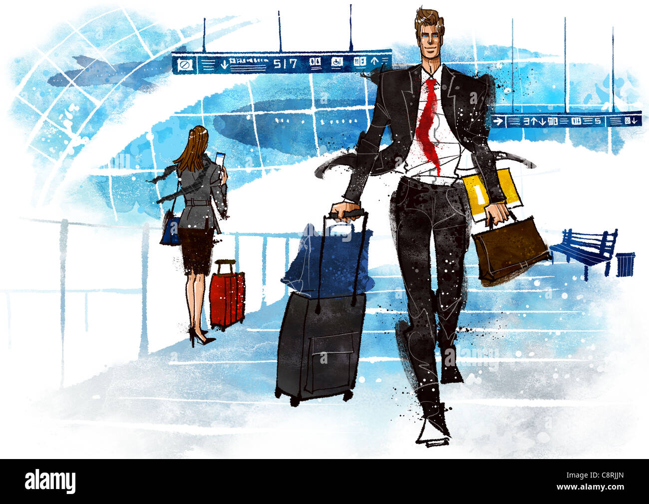 Illustration of businessman on business travel Stock Photo - Alamy