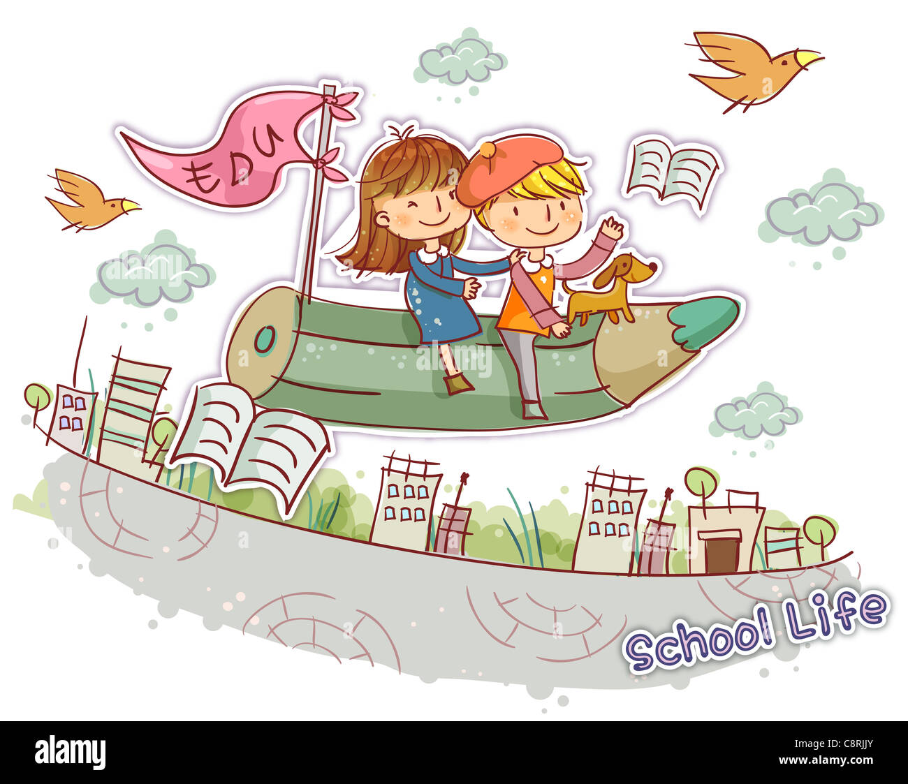 Children flying painting Cut Out Stock Images & Pictures - Alamy