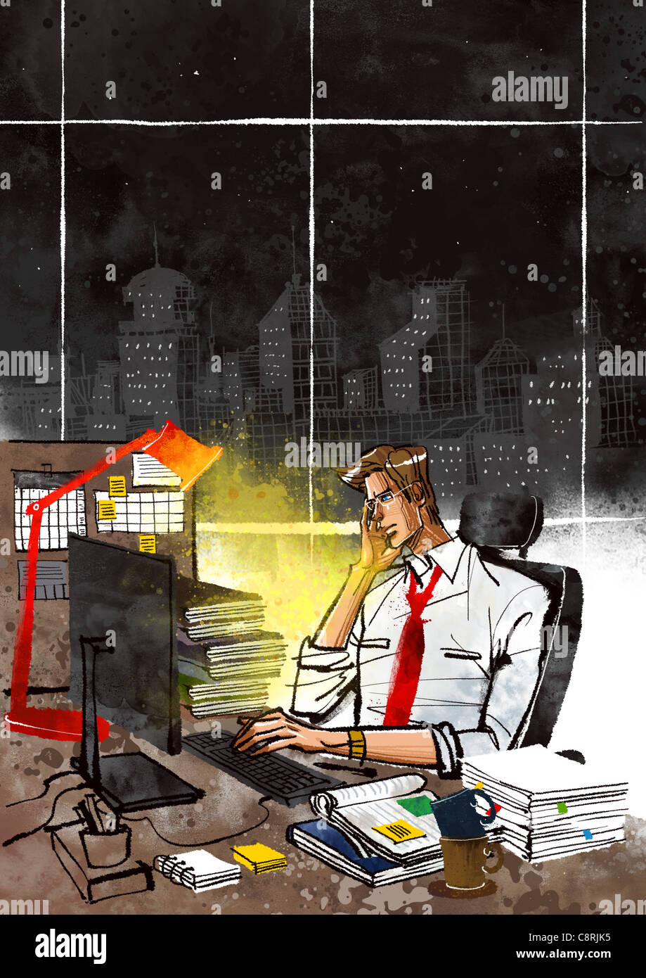 Working late night vector hi-res stock photography and images - Alamy