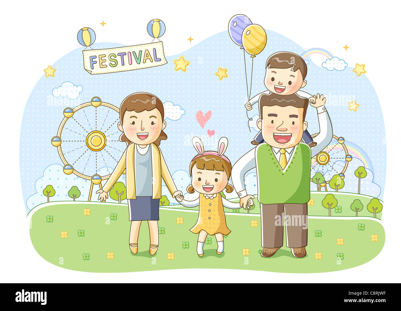 Illustration of family having fun in fair Stock Photo - Alamy