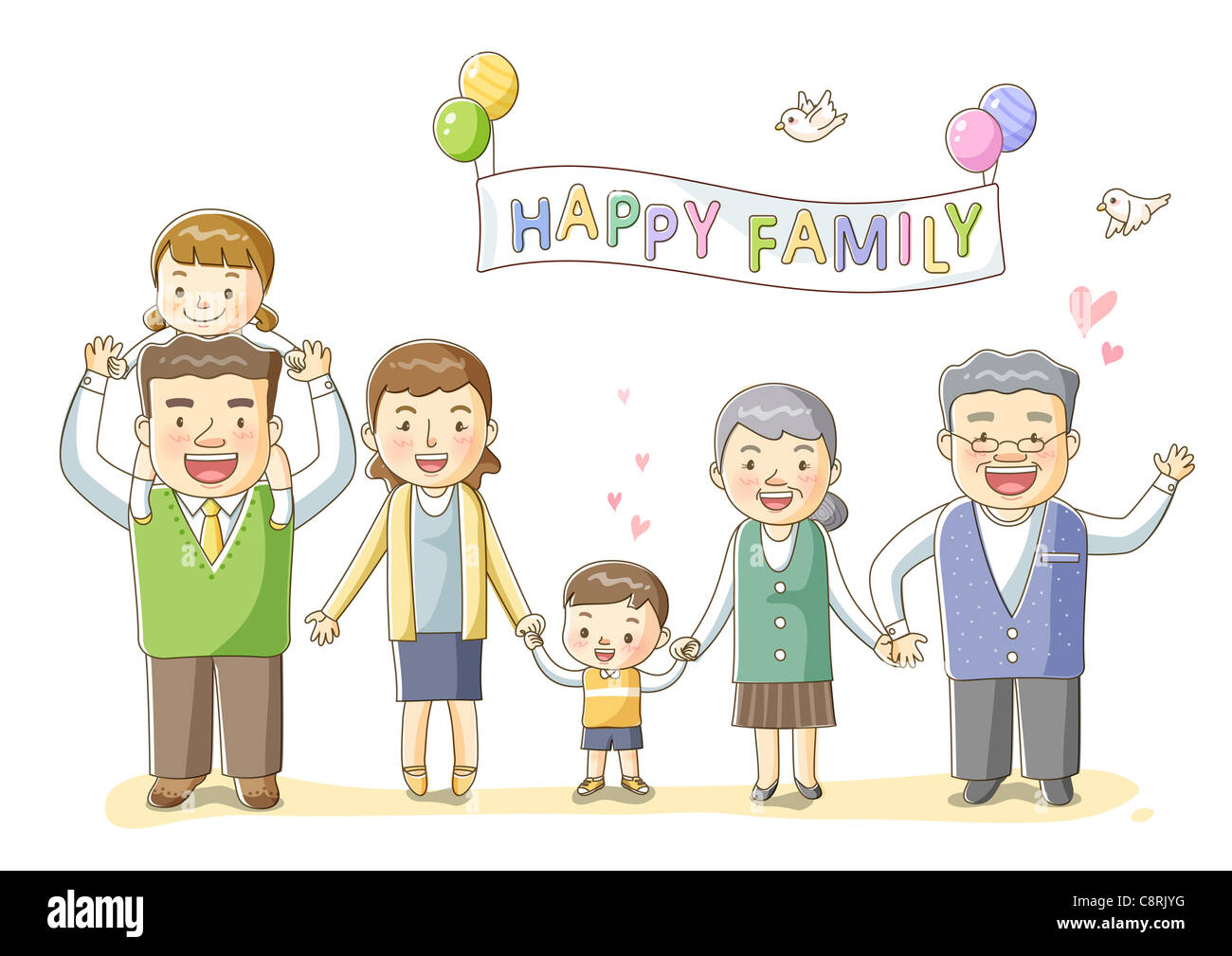 Illustration of happy family standing together Stock Photo - Alamy
