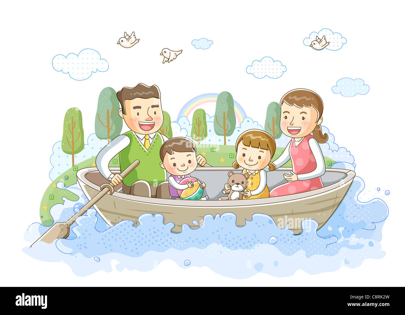 Illustration of family in nautical vessel Stock Photo - Alamy