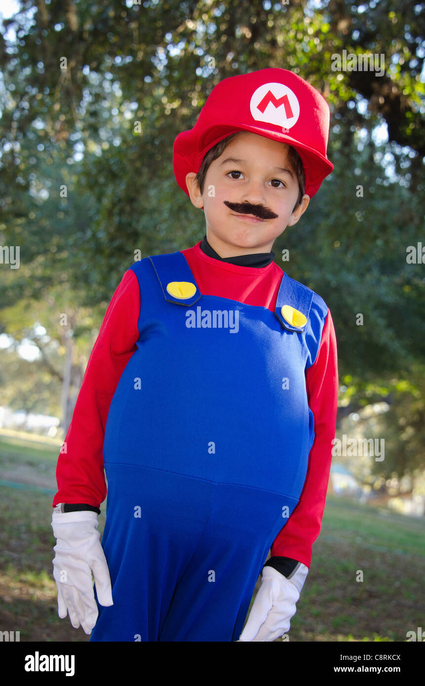 Boy dressed as Super Mario at Halloween Stock Photo - Alamy