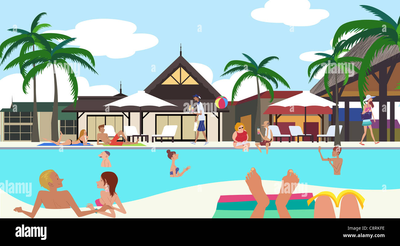 People Enjoying At The Swimming Pool Stock Photo - Alamy