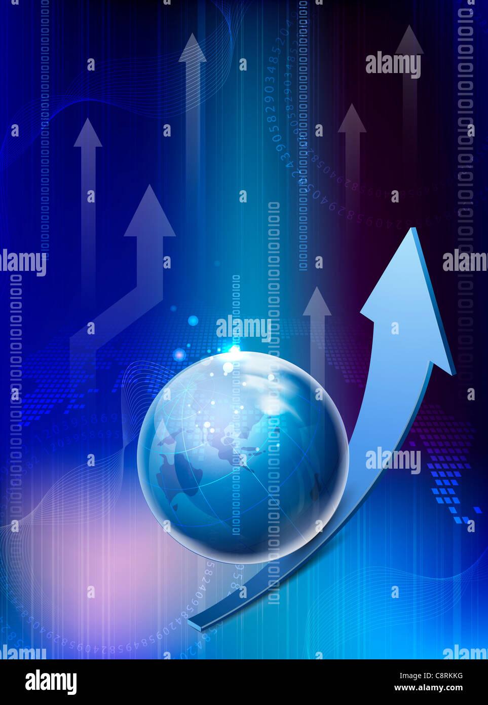 Illustration of binary code, globe and arrow sign Stock Photo - Alamy