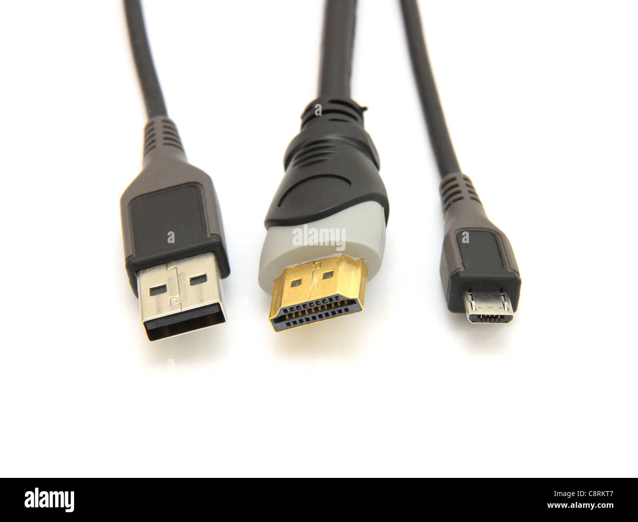 usb plug and large and small hdmi cable on white background Stock Photo ...