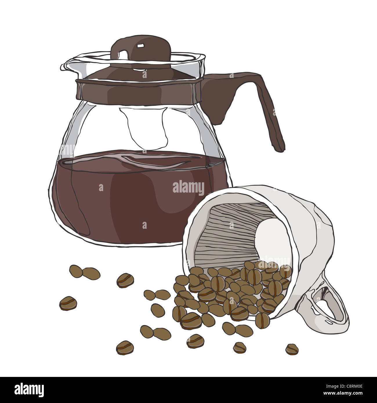 Freshly Coffee Beans And Coffee Stock Photo - Alamy