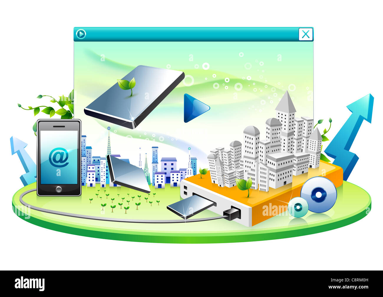 Illustration of mobile phone connected internet Stock Photo - Alamy