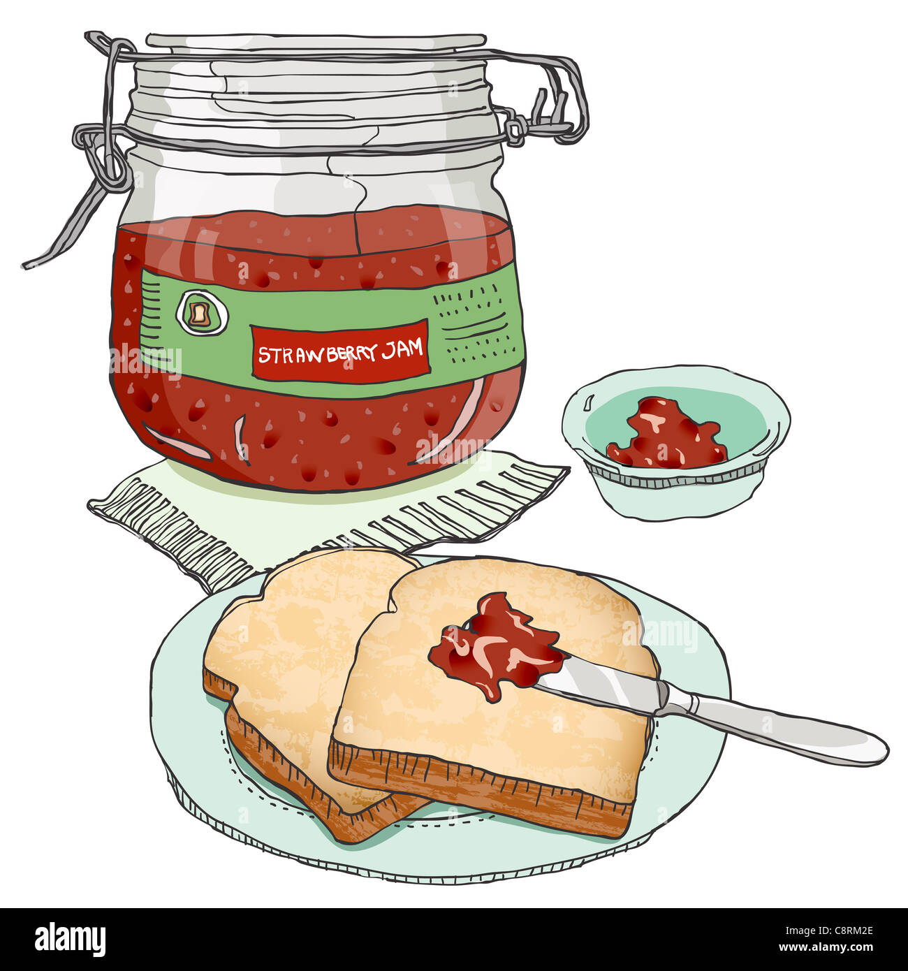 Jam On Bread And Jam Jar Stock Photo - Alamy