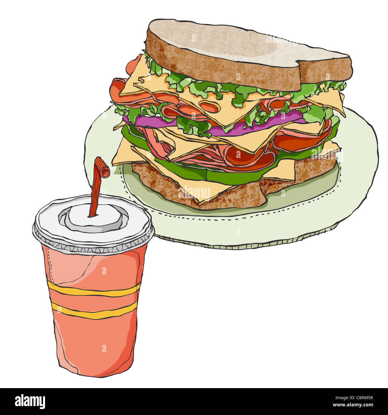 Club Sandwich And Takeaway Cold Drink Stock Photo - Alamy