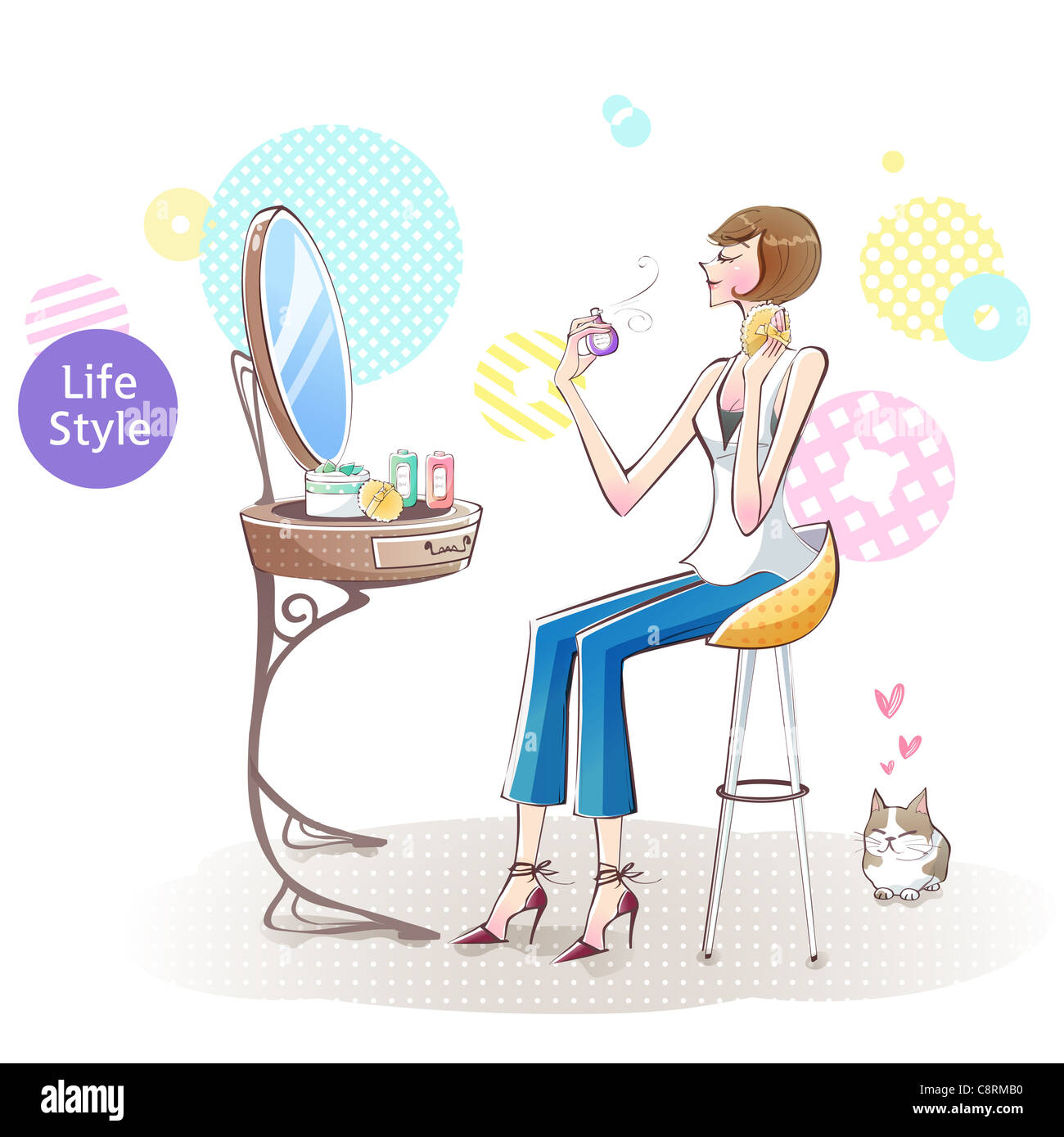 Illustration of woman and dressing table Stock Photo - Alamy