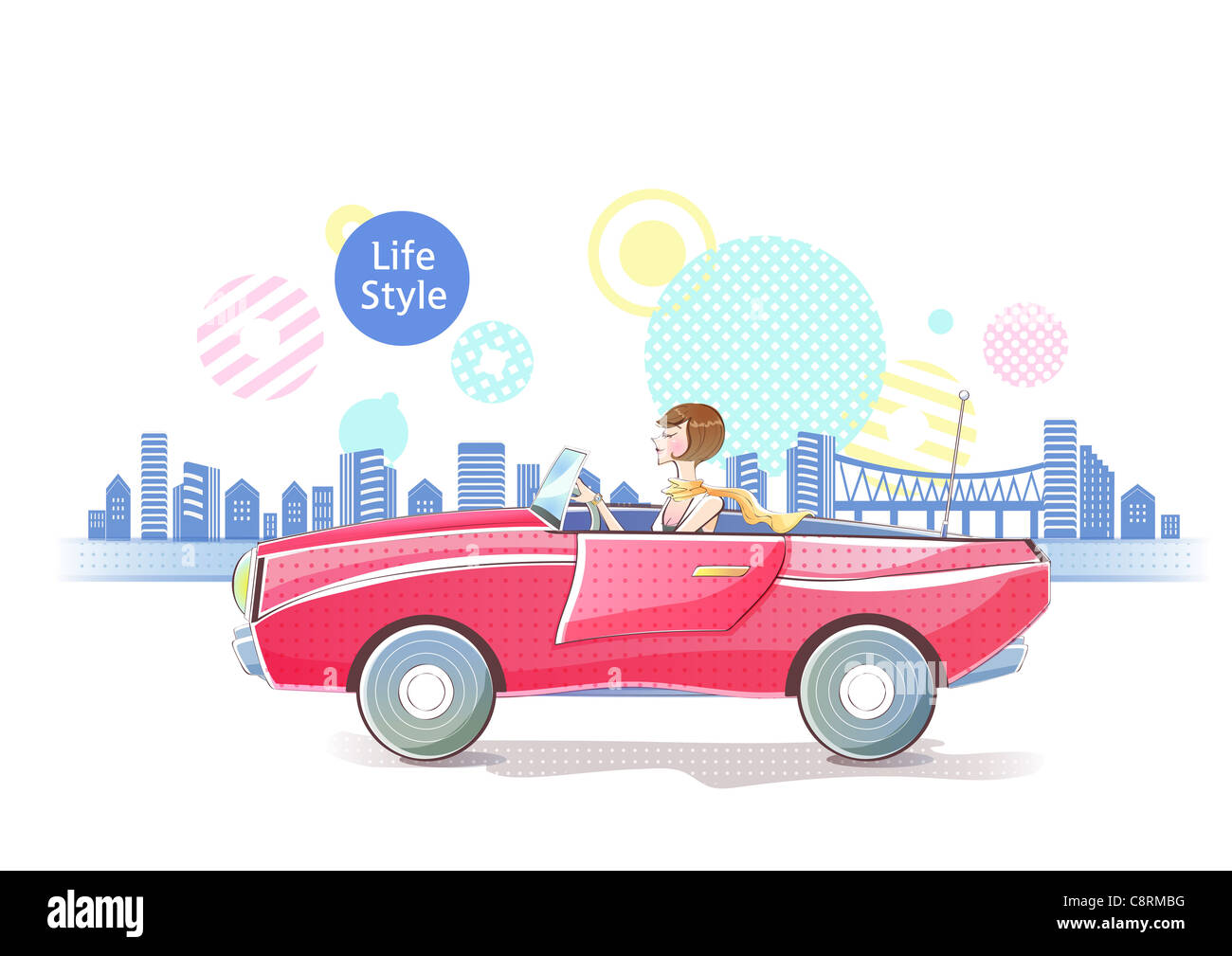 Illustration of woman driving car Stock Photo - Alamy
