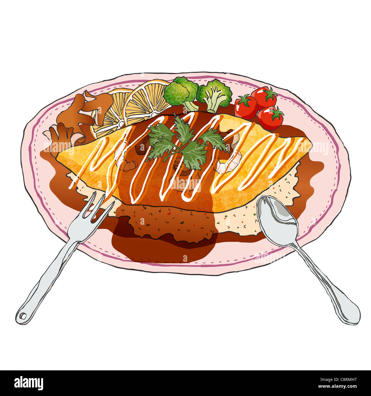 Dish With Fork And Spoon Stock Photo - Alamy