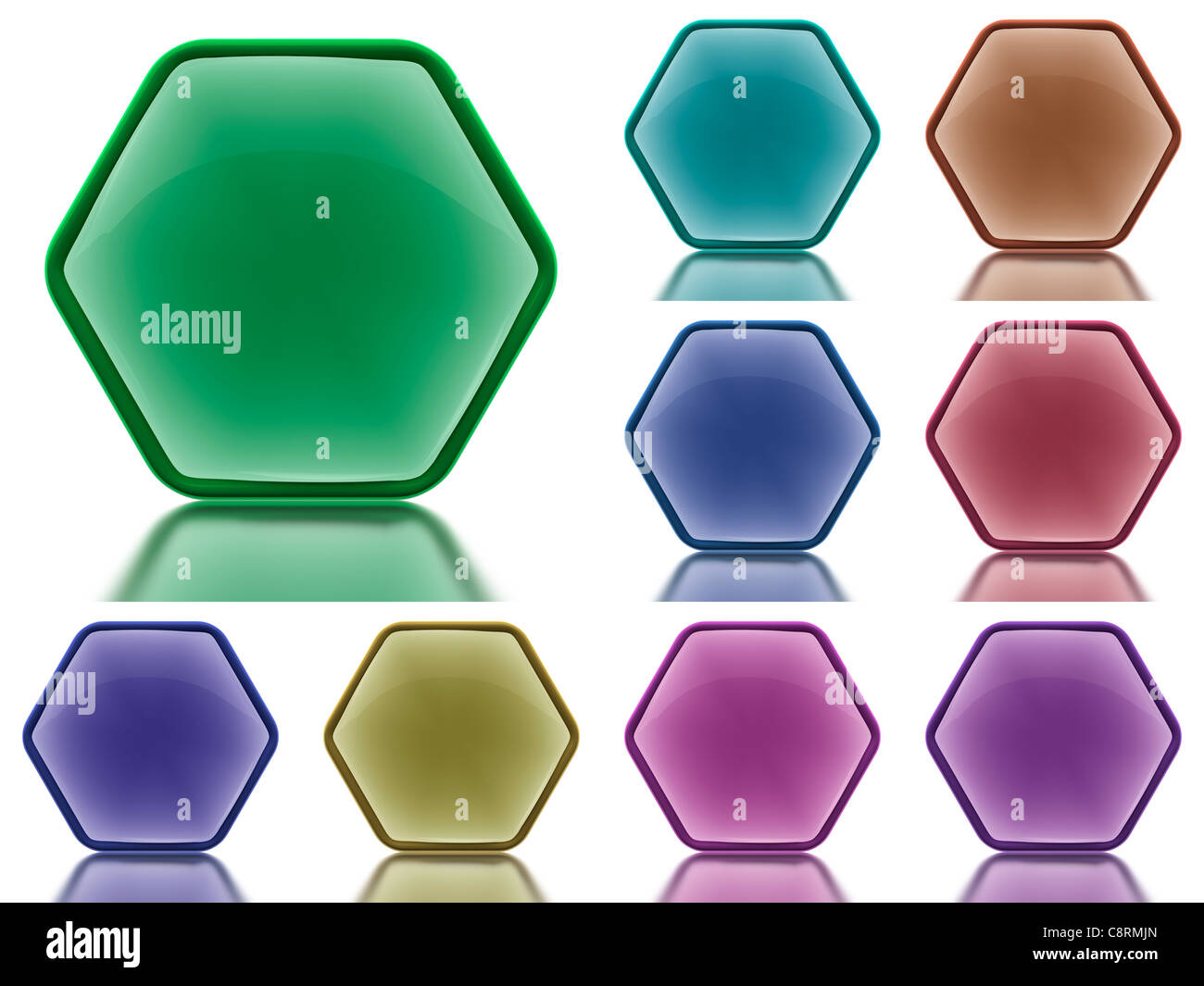 Set of Hex Shaped aqua buttons on a white background with a light ...