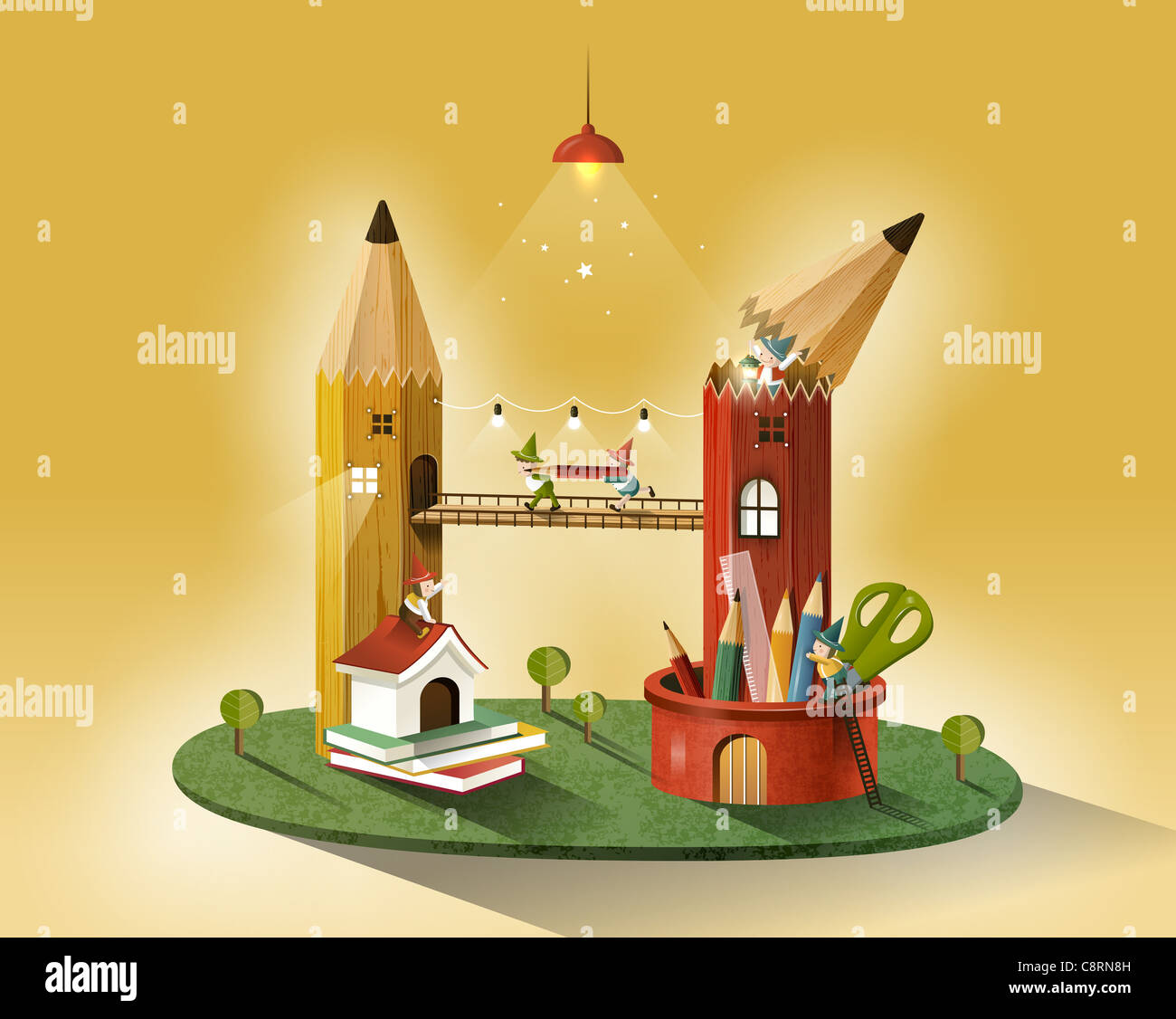 Pencil Bridge And Books Stock Photo - Alamy