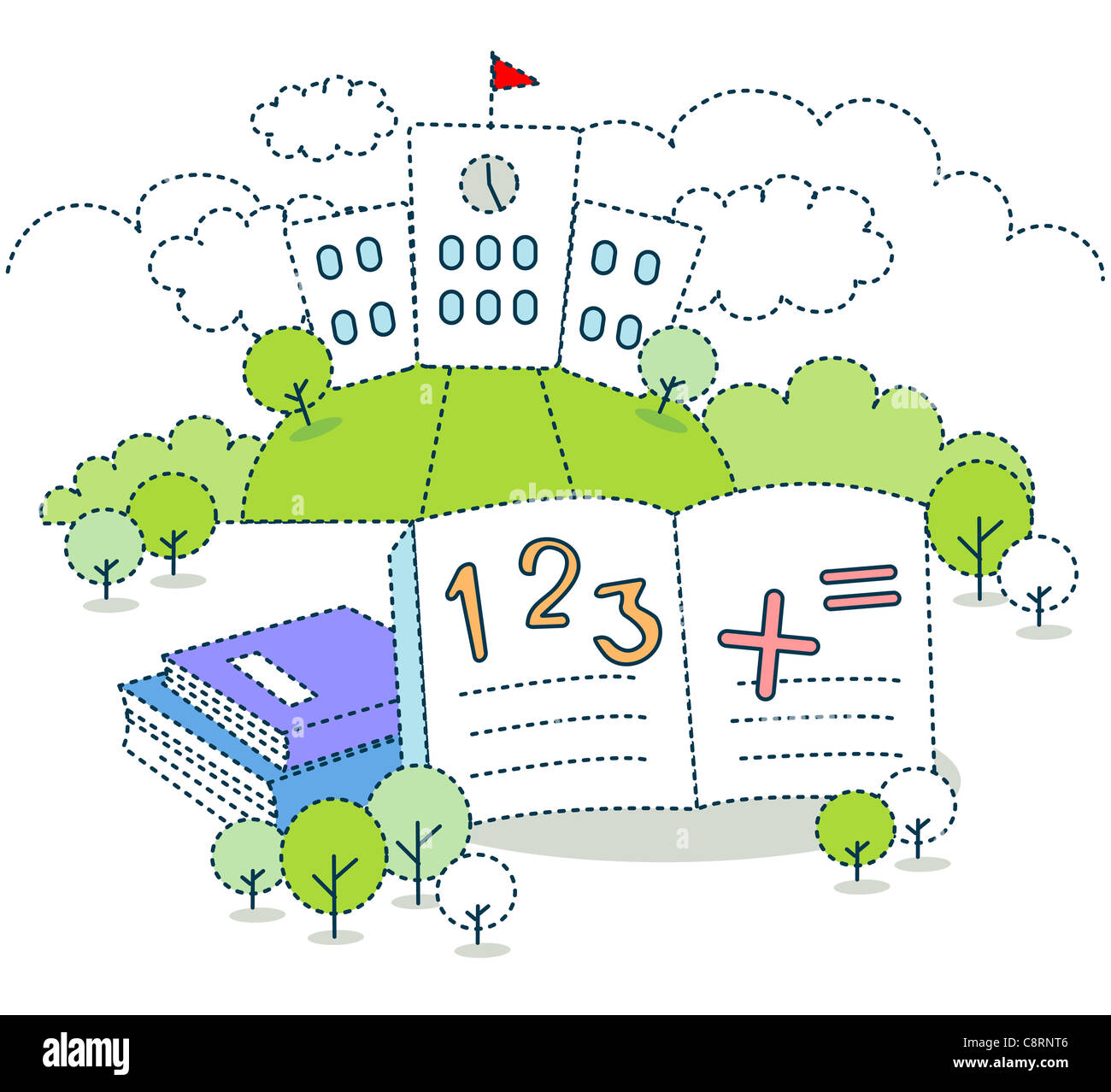 Mathematics on book with school in the background Stock Photo - Alamy