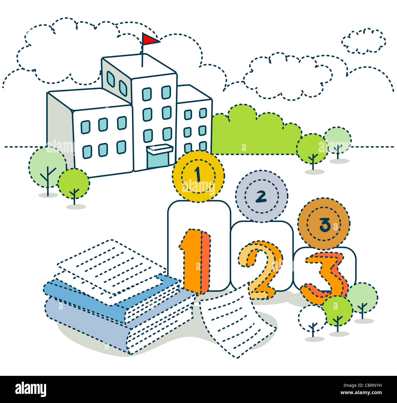 Success medals with school in the background Stock Photo - Alamy