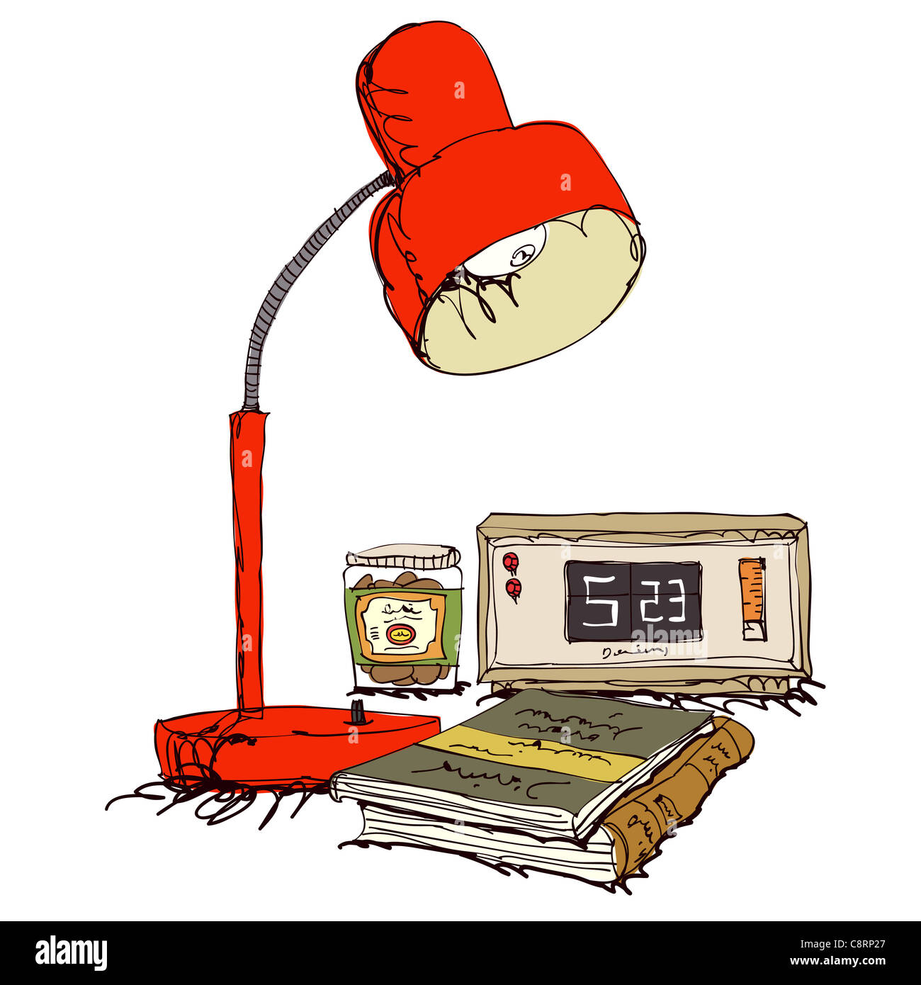 Table Lamp, Books And Alarm Clock Stock Photo - Alamy