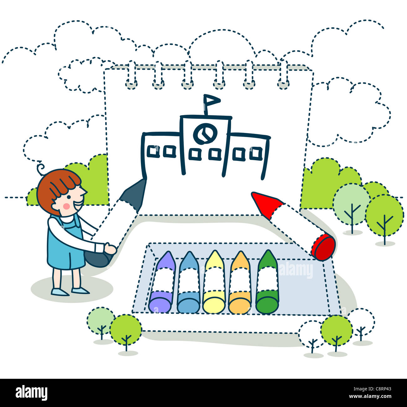 Girl drawing on spiral notebook with crayon Stock Photo - Alamy