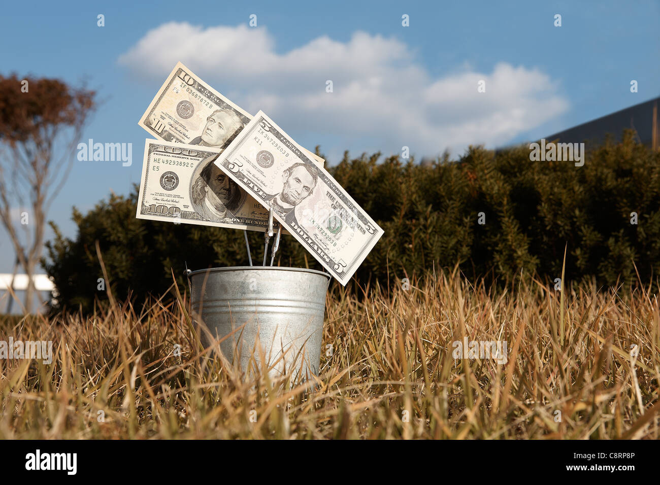 Bucket with american currency notes hi-res stock photography and images ...