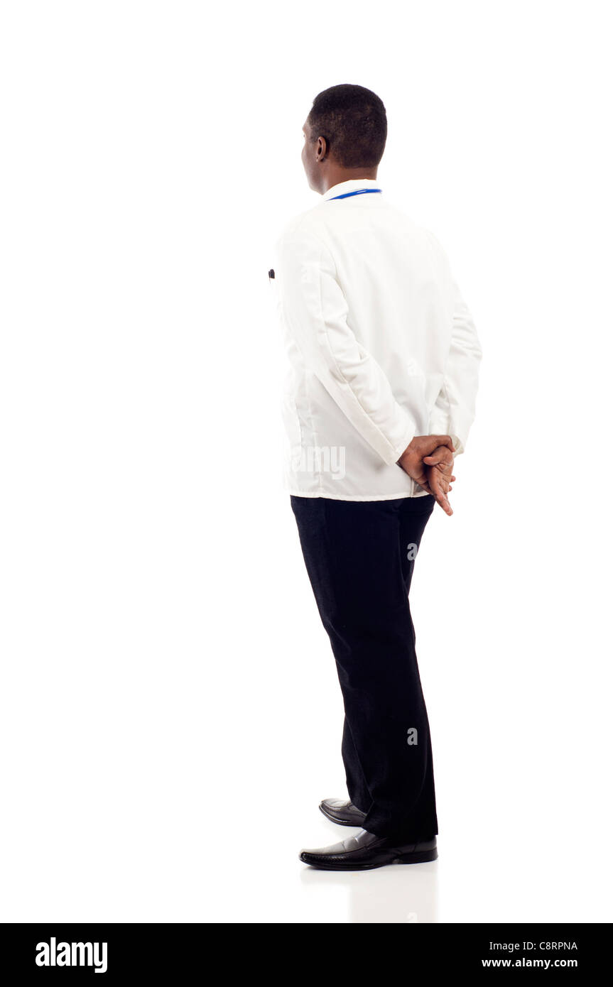 African American doctor from the back - looking at something over a ...