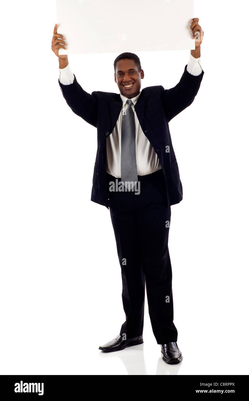 Person holding blank sign over head hi-res stock photography and images ...