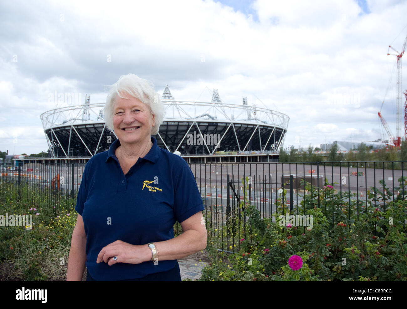 Dame Mary Elizabeth Peters outside the Olympic stadium site in ...