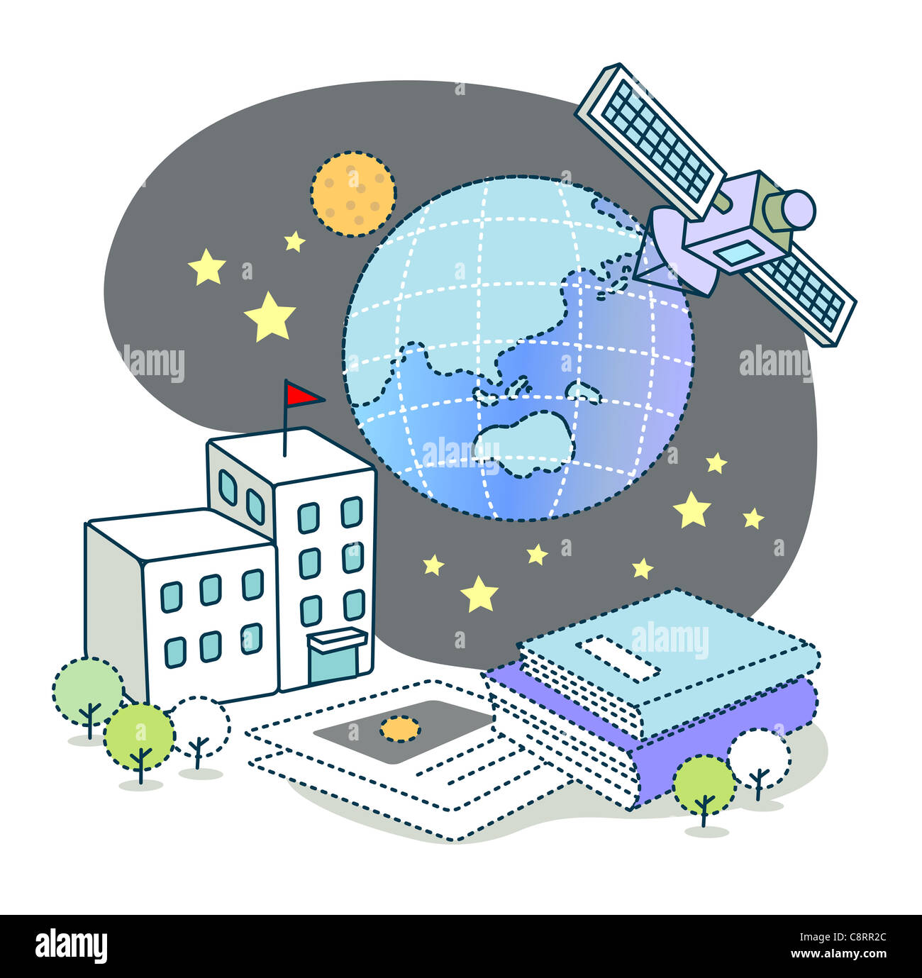 Illustration of global studies with school Stock Photo - Alamy