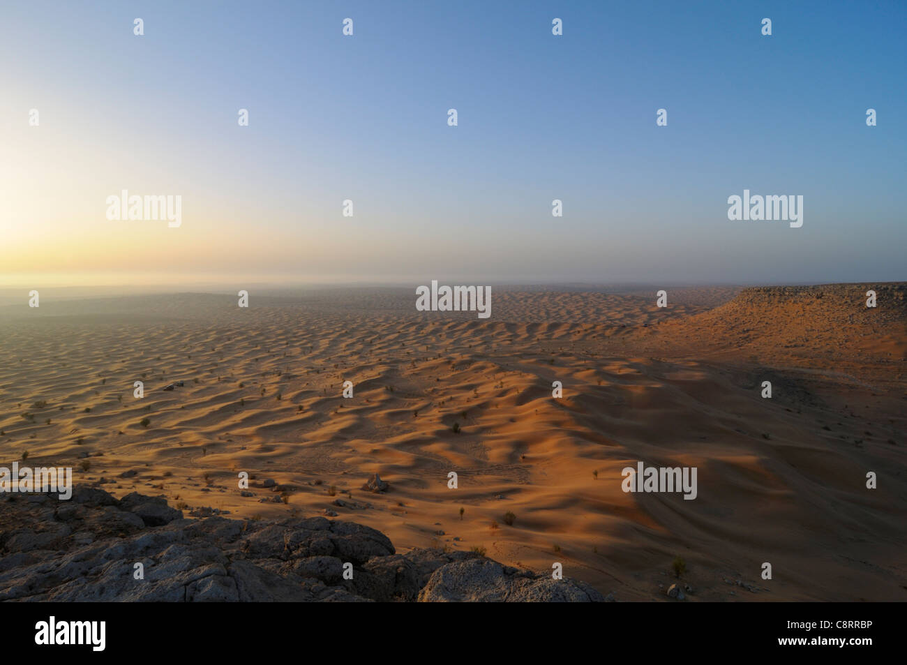 Africa, Tunisia, Tembaine. Sunrise view from one of the Tembaine peaks ...