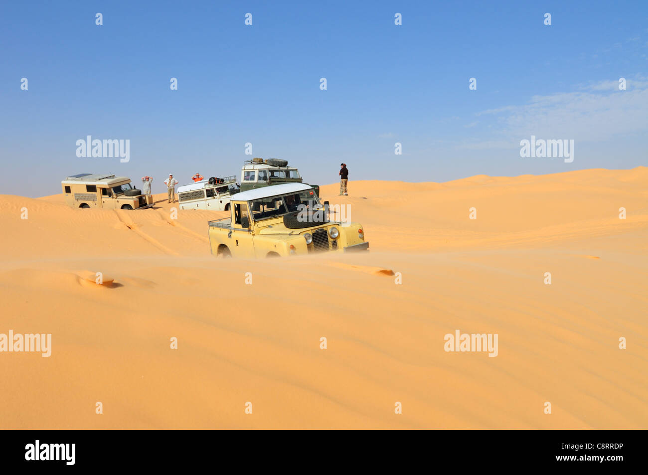 Africa, Tunisia, nr. Tembaine. Desert tourists driving historic Land ...