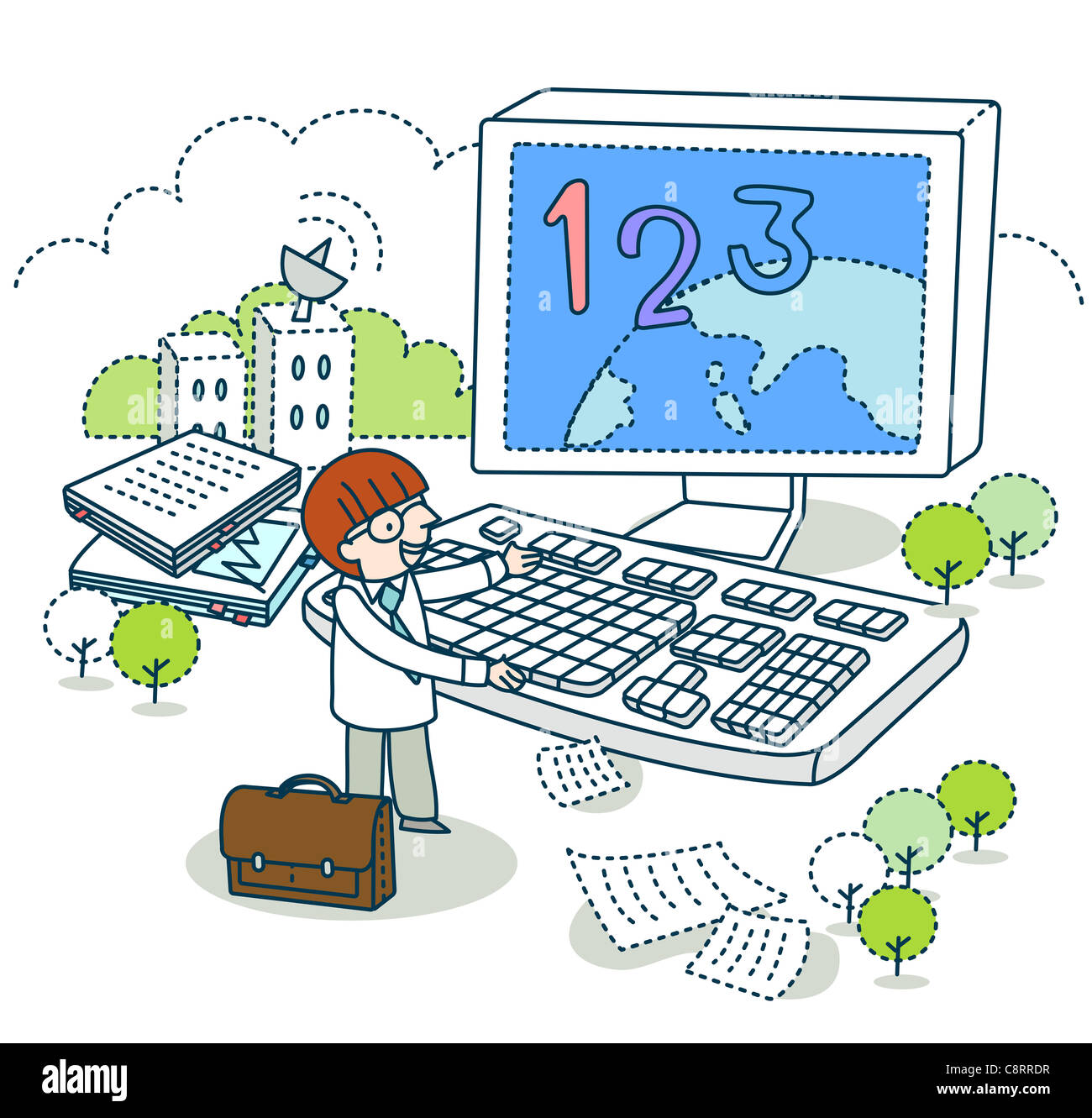 Businessman making global communication on computer Stock Photo - Alamy