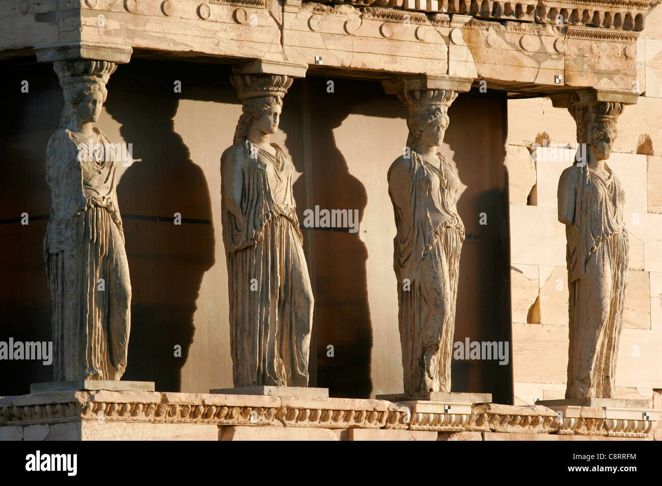 The southern balcony of the Erechtheion with the famous Caryatids Stock ...
