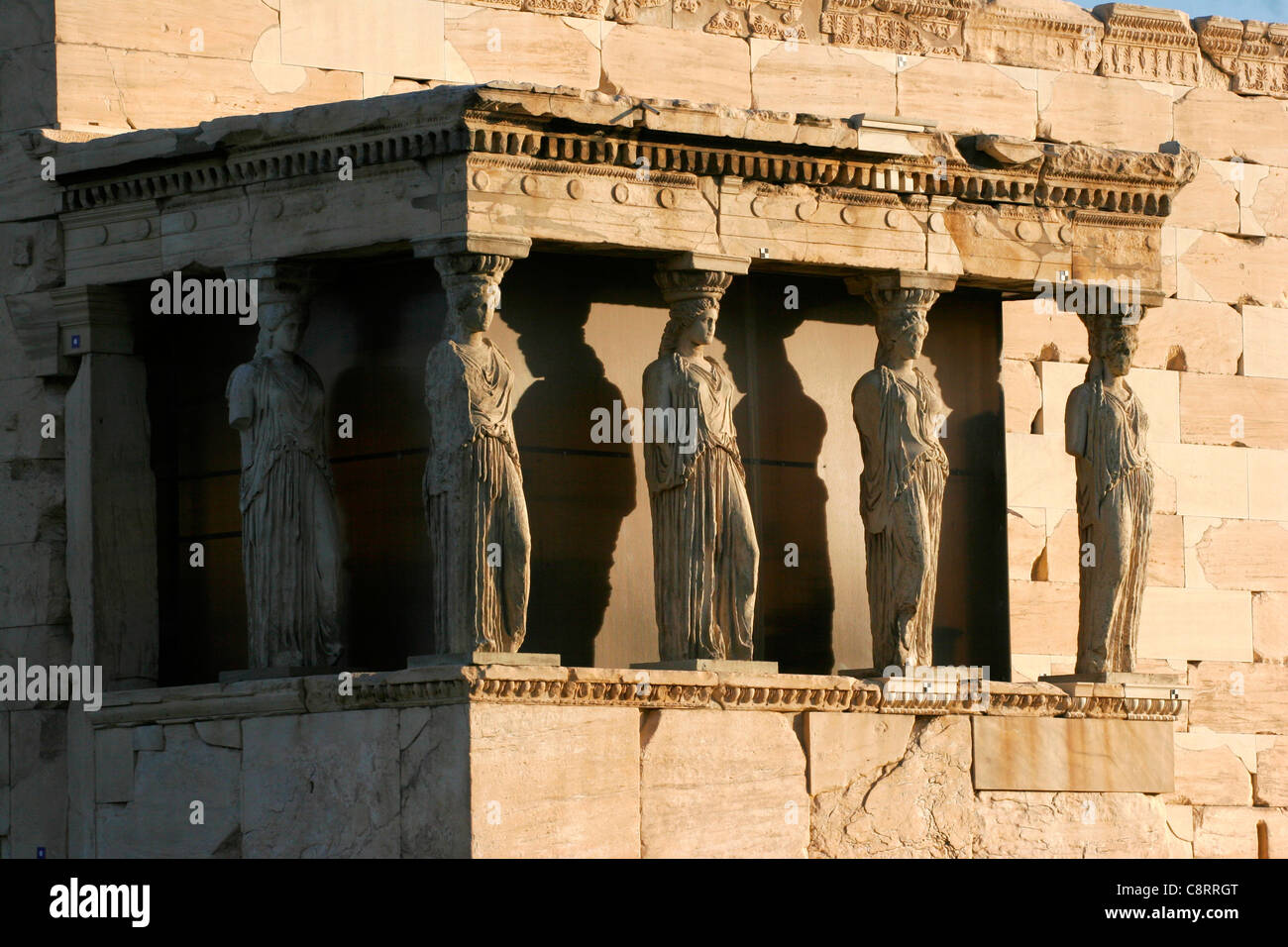 The southern balcony of the Erechtheion with the famous Caryatids Stock ...
