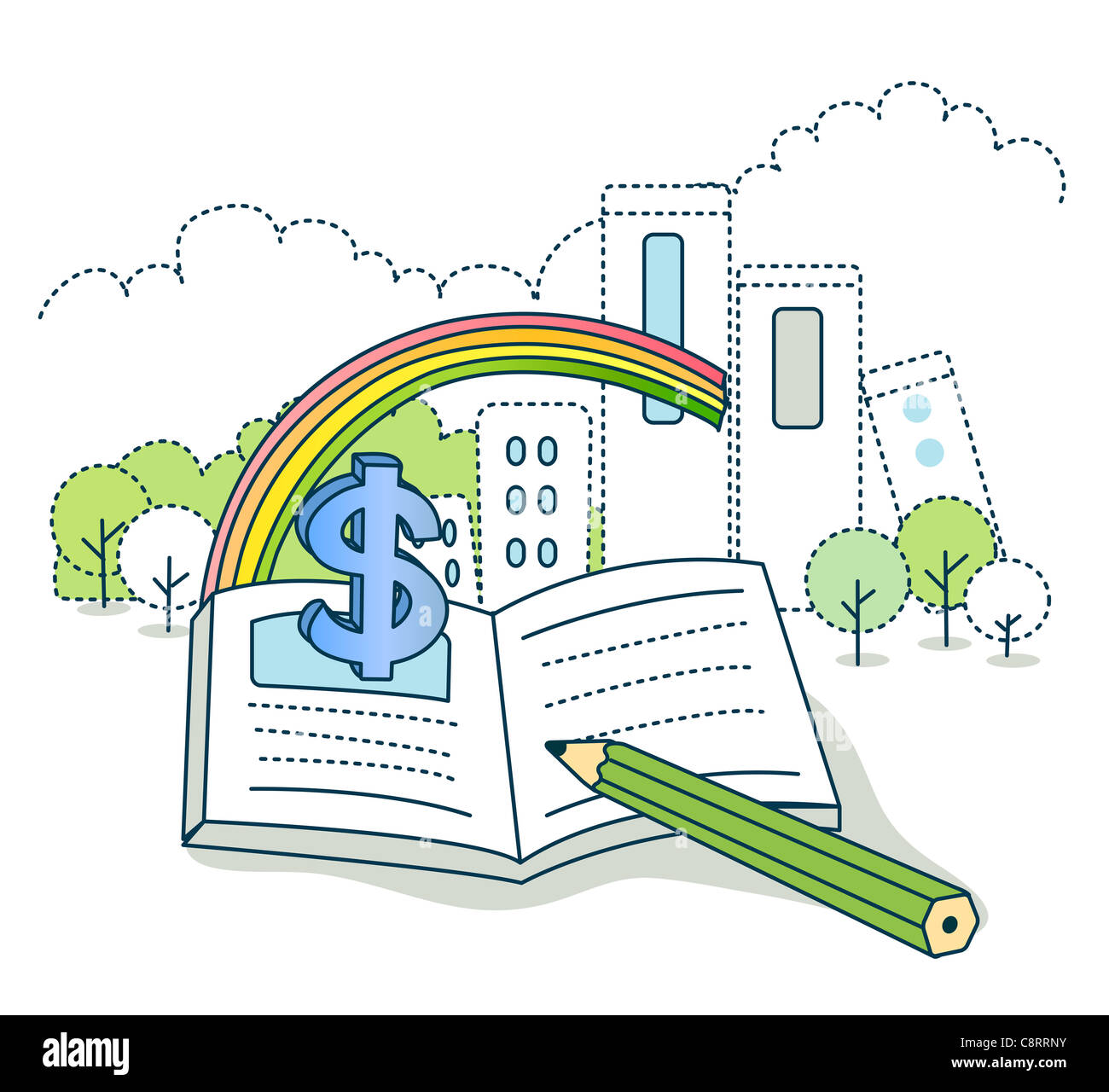 Illustration of financial book and rainbow Stock Photo - Alamy