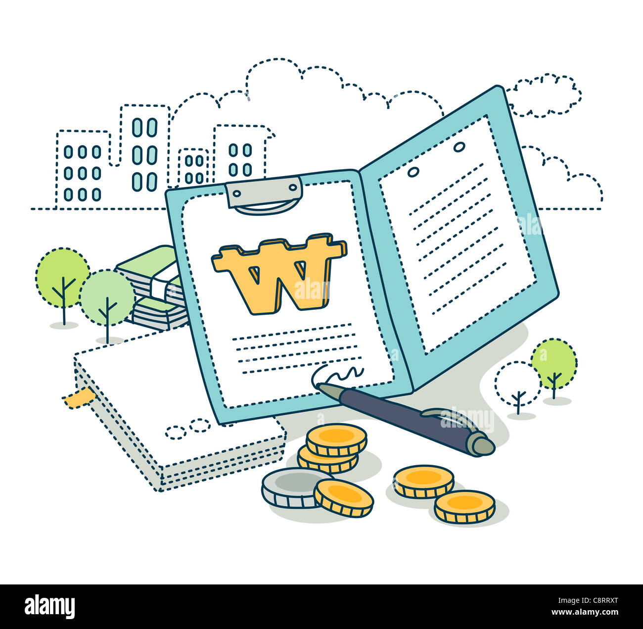 Signing on financial report Stock Photo - Alamy