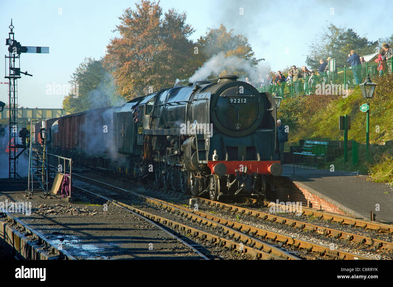 Mid-Hants Railway Autumn Gala 28/10/11. 9F heavy freight engine with a ...
