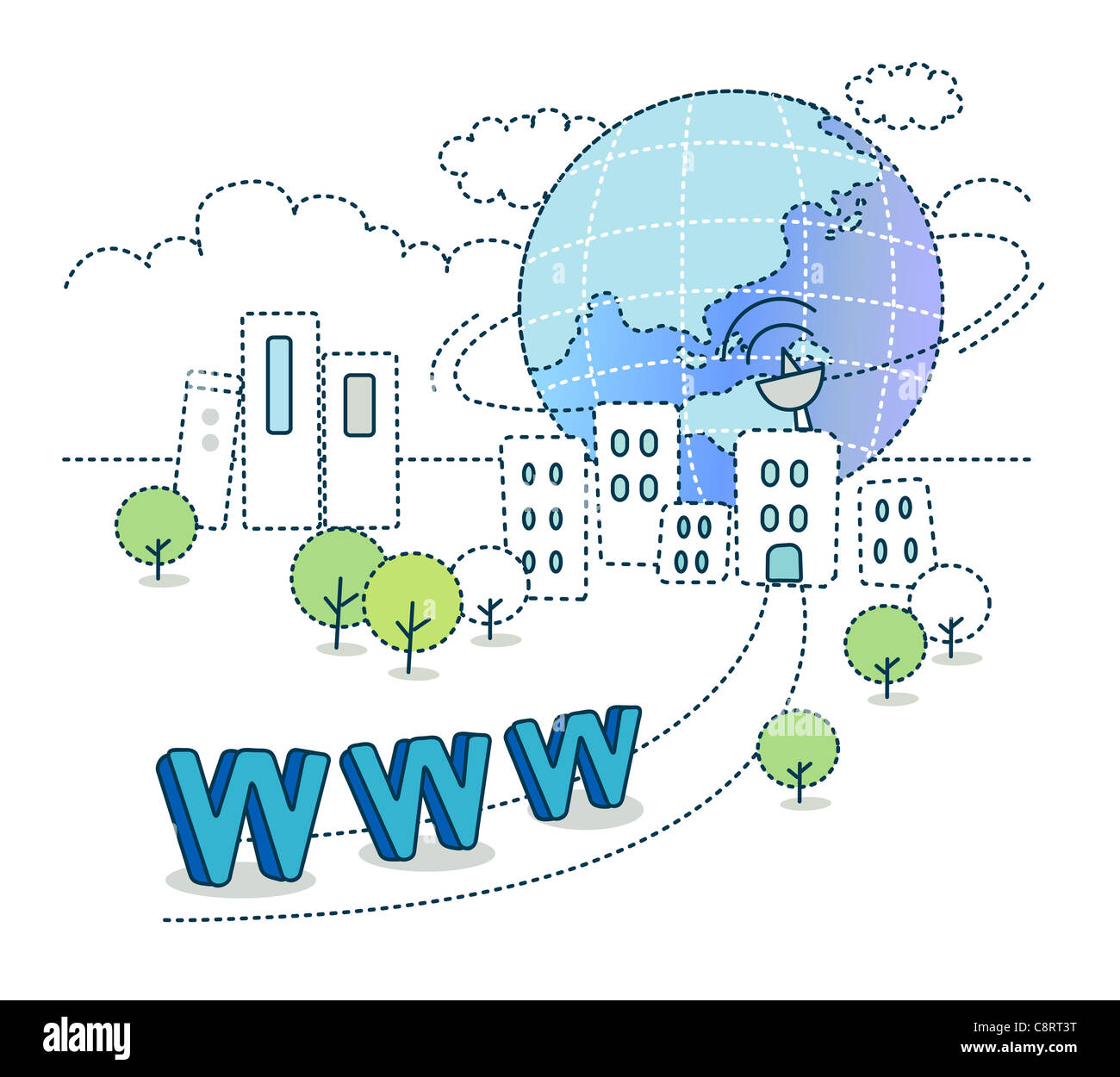 Illustration of the way towards the world of global communication Stock ...